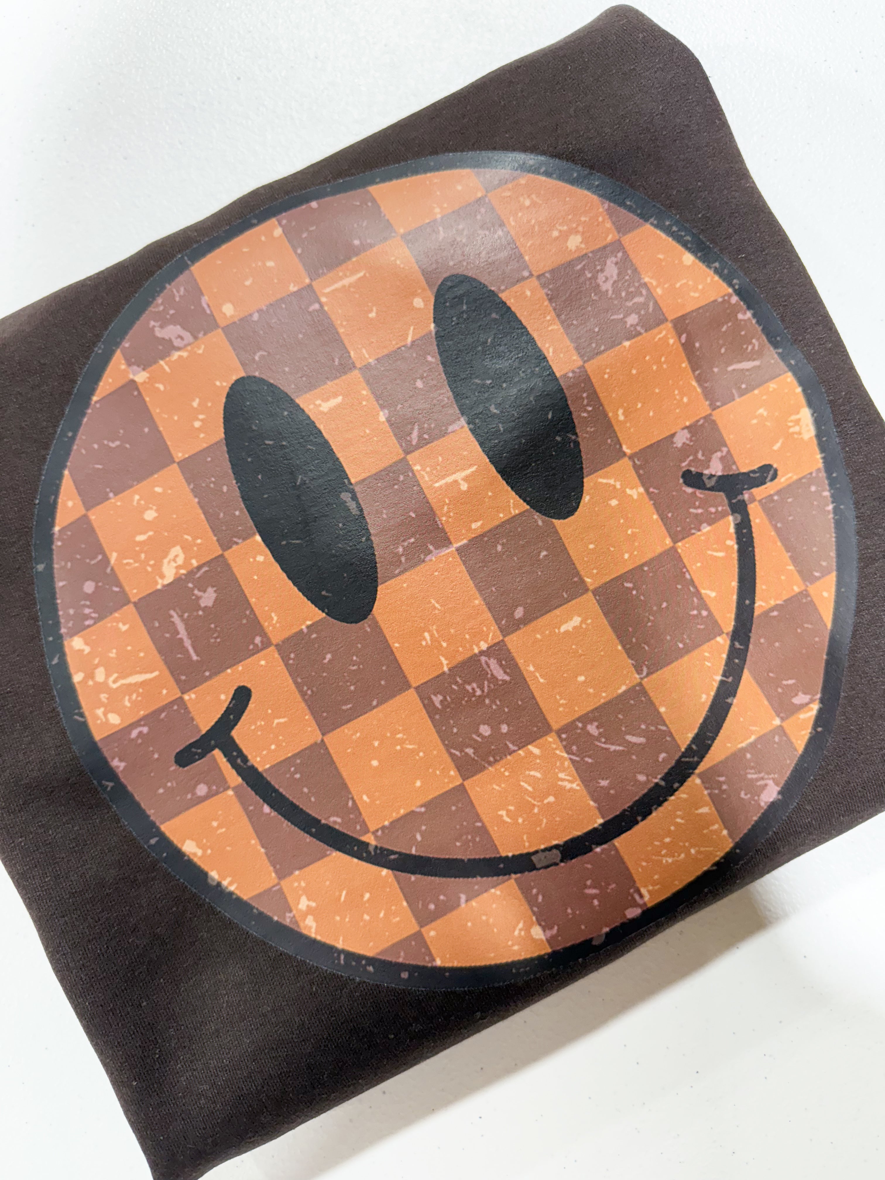 Checkered Smiley- Chocolate Brown – Front Paige Treats LLC